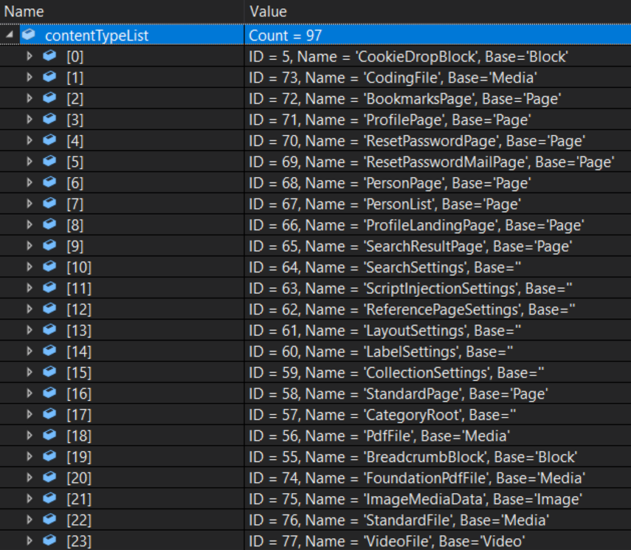 How to get a list of properties of a Content Type defined in Optimizely
