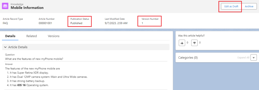 Salesforce Knowledge - Knowledge Article Salesforce