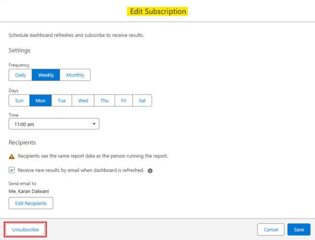 How to Subscribe to Salesforce Dashboards