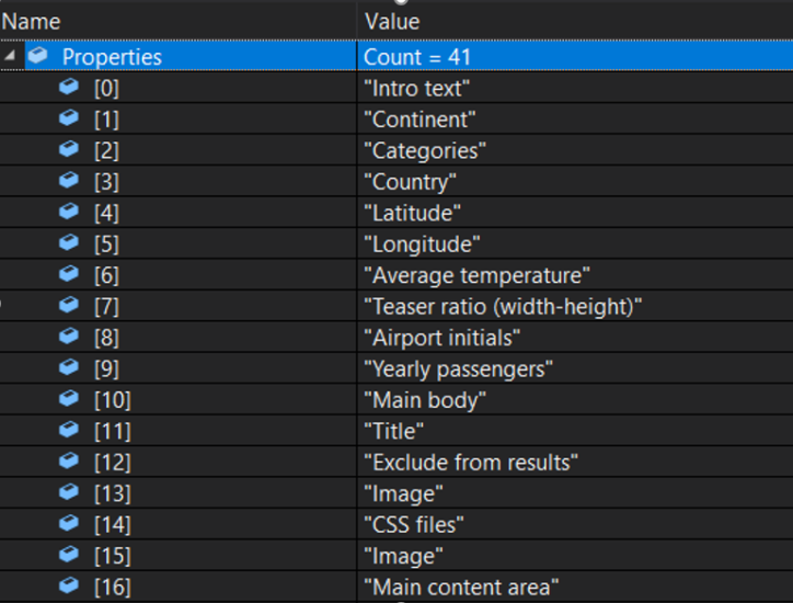 How to get a list of properties of a Content Type defined in Optimizely