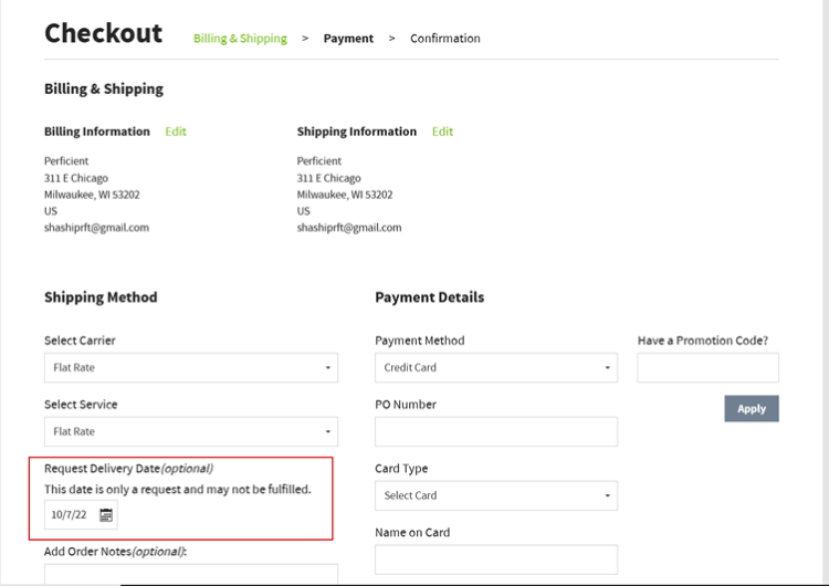 Available Request Delivery Date Feature in Optimizely B2B Commerce Cloud