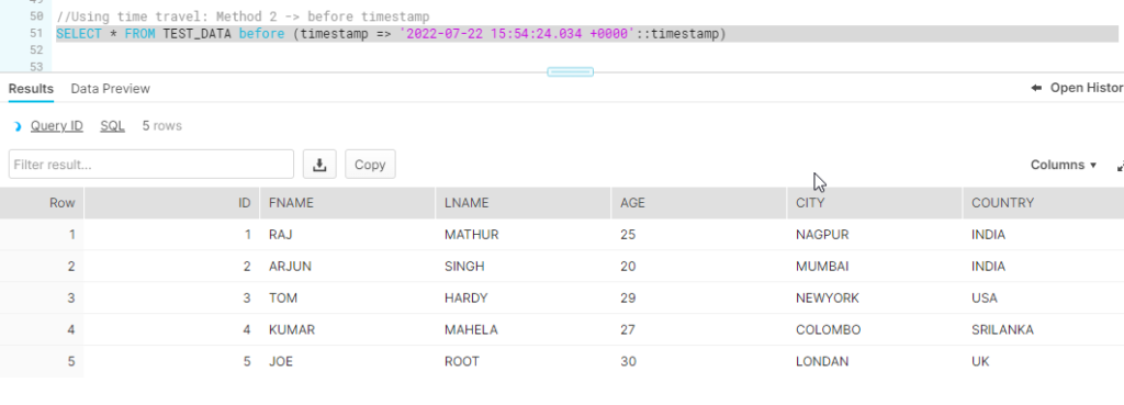 Feature of Snowflake: Time Travel