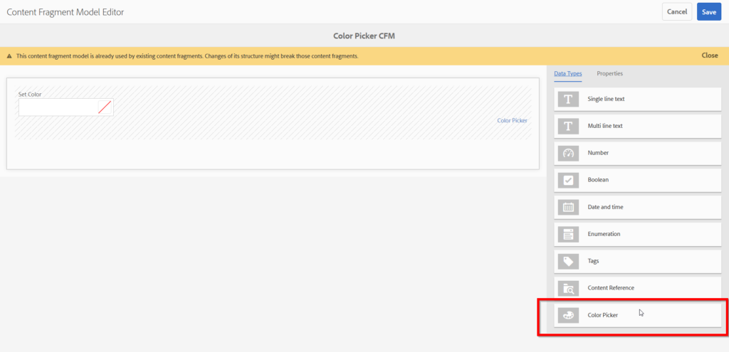 Adding a Color Picker to the AEM Content Fragment Model Editor