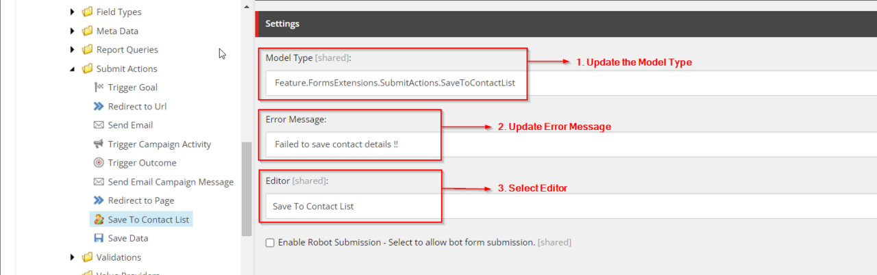 Submit Action to Save Contacts in List Manager – Basic Implementation